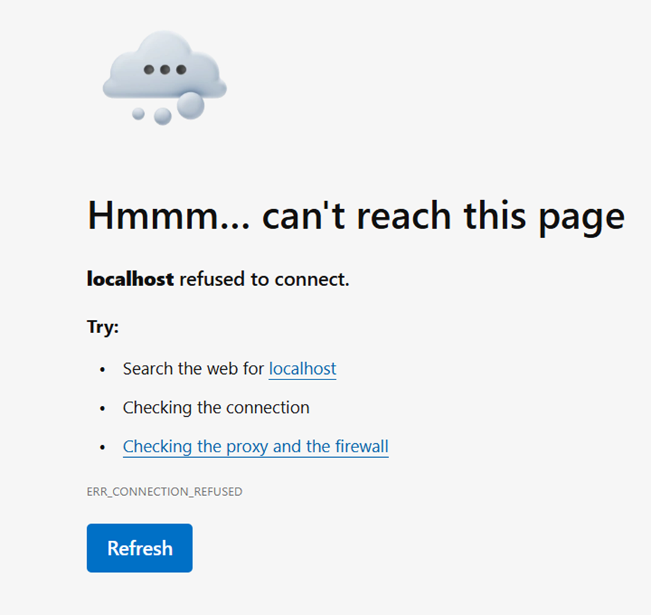 Localhost refused to connect message in URL of browser – Trane Digital Support